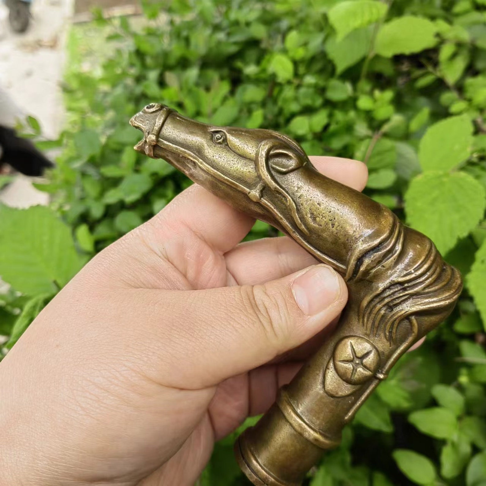 Solid Copper Horse Head Cane Ornament Antique Brass Face Handle,vintage ...