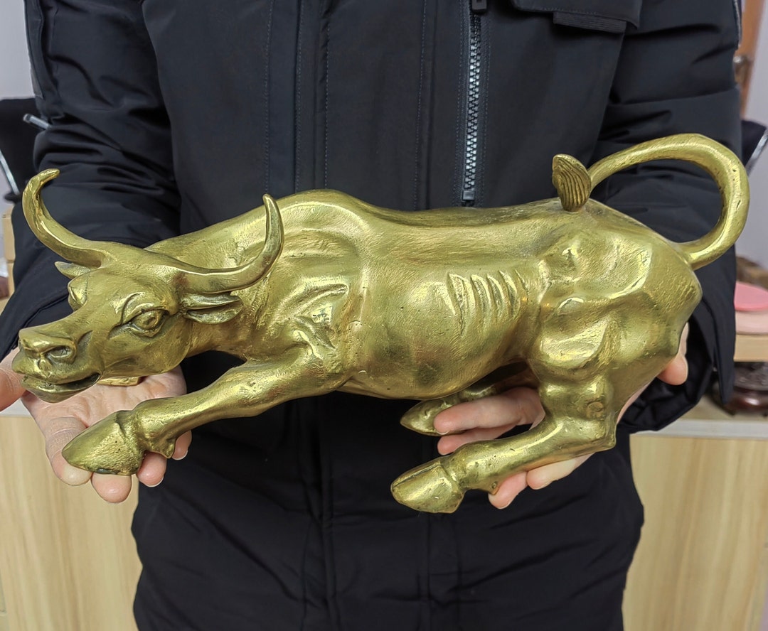 Pure Copper Wall Street Bull Statue Sculpture,fine Brass Cow Ox ...