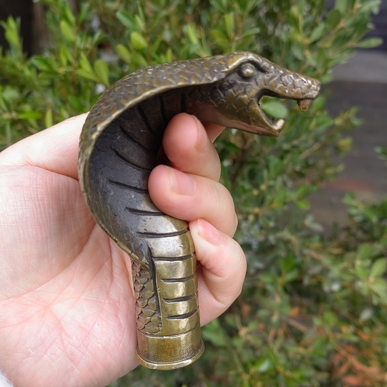 Solid Copper Snake Cane Ornament Antique Brass Face Handle Fine Vintage ...