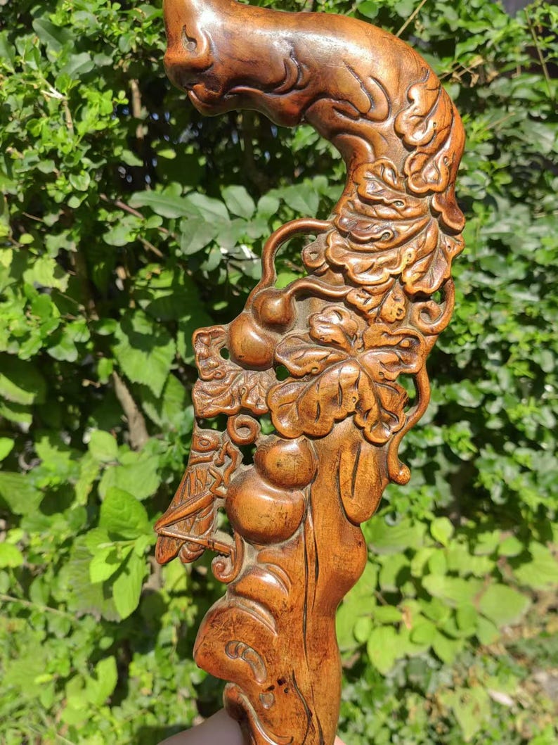 Vintage Style Carved Wood Walking Cane With Ergonomic Palm Grip - Etsy