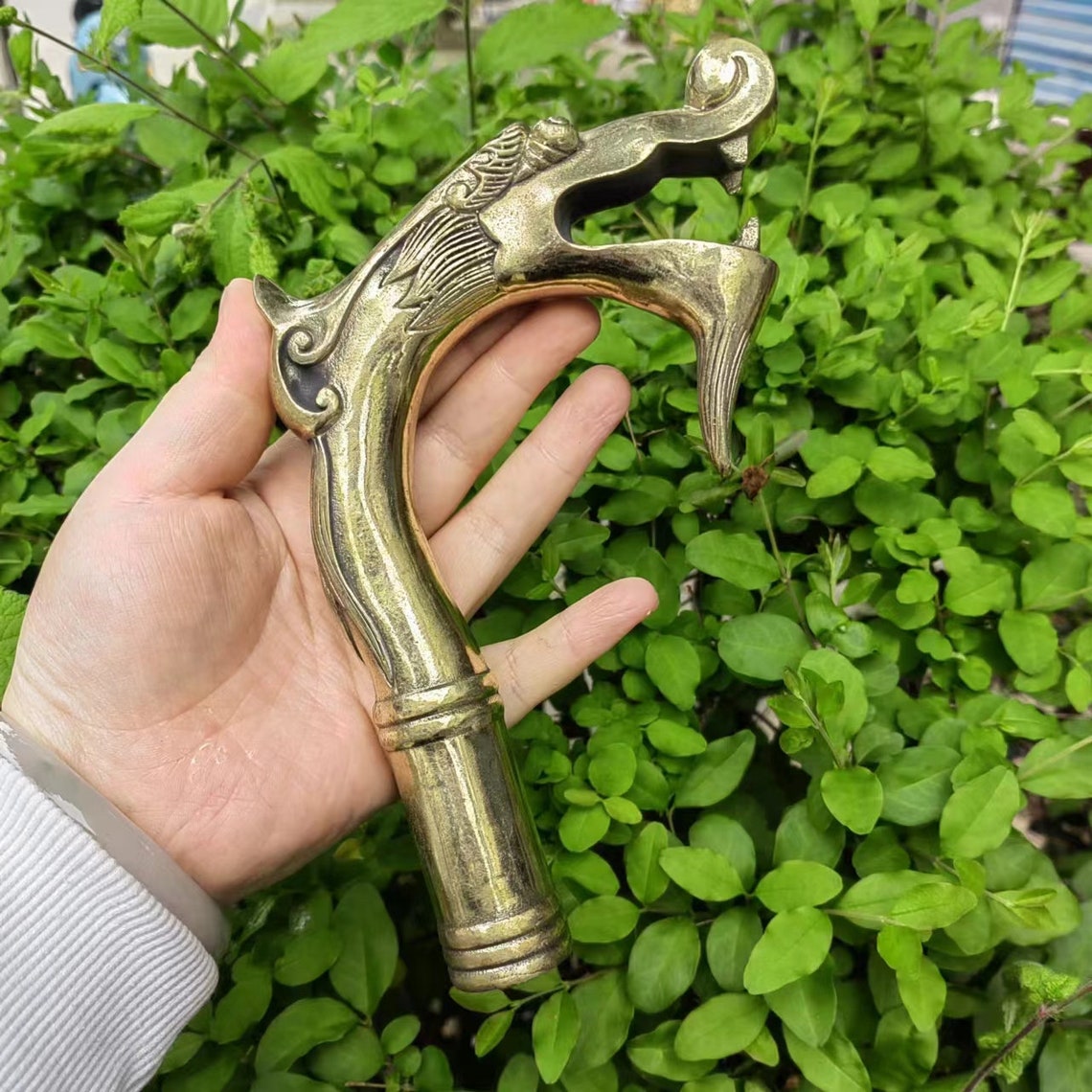 Solid Copper Dragon Head Cane Ornament Antique Brass Face Handle Fine ...