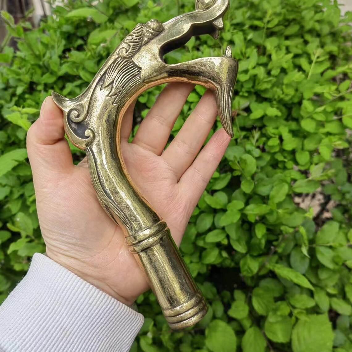 Solid Copper Dragon Head Cane Ornament Antique Brass Face Handle Fine ...