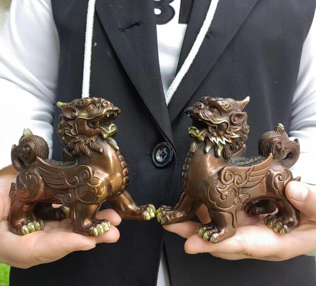 Pair Wealth Pixiu Statue Feng Shui Decor Kirin Pi Xiu,copper Kylin ...