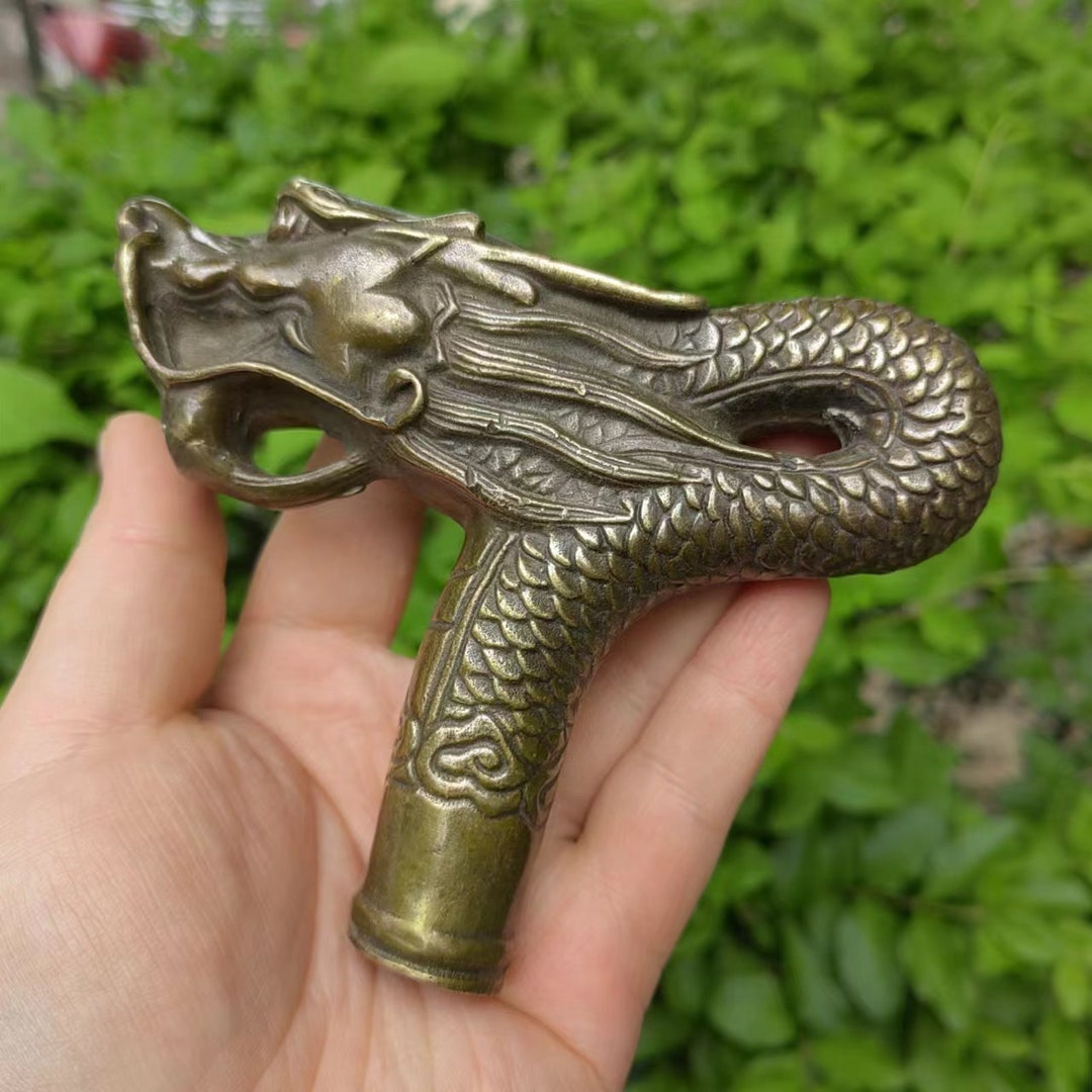 Solid Copper Dragon Head Cane Ornament Antique Brass Face Handle Fine ...