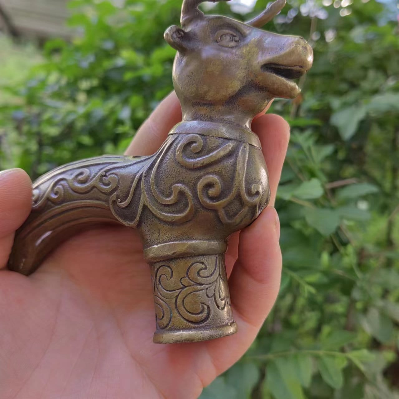 Solid Copper Bull Head Cane Ornament Antique Brass Face Handle,vintage ...