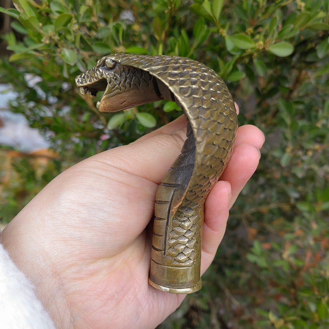 Solid Copper Snake Cane Ornament Antique Brass Face Handle Fine Vintage ...
