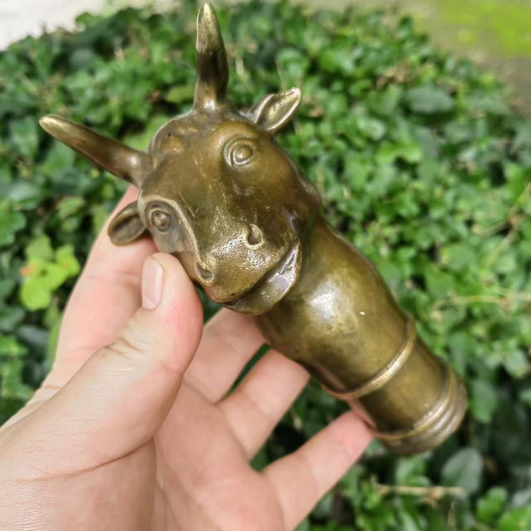 Solid Copper Ox Head Cane Ornament Antique Brass Face Handle,vintage ...