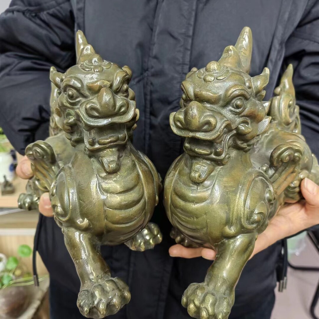 Pair Wealth Pixiu Statue Feng Shui Decor Kirin Pi Xiu,copper Kylin ...