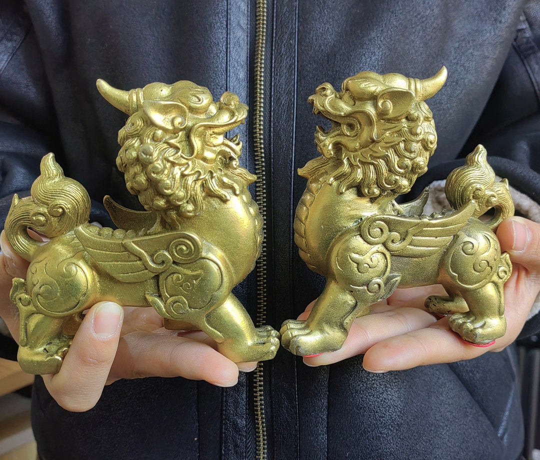 Pair Wealth Pixiu Statue Feng Shui Decor Kirin Pi Xiu,copper Kylin ...