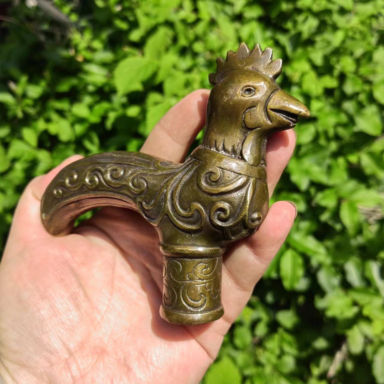 Solid Copper Rooster Head Cane Ornament Fence Tip Animal Chicken Handle ...