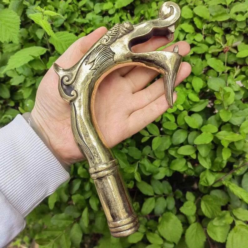 Solid Copper Dragon Head Cane Ornament Antique Brass Face Handle Fine ...