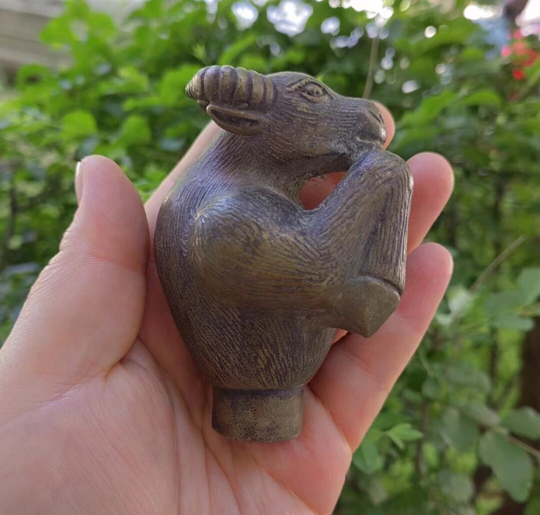 Solid Copper Sheep Head Cane Ornament Antique Brass Face Handle ...