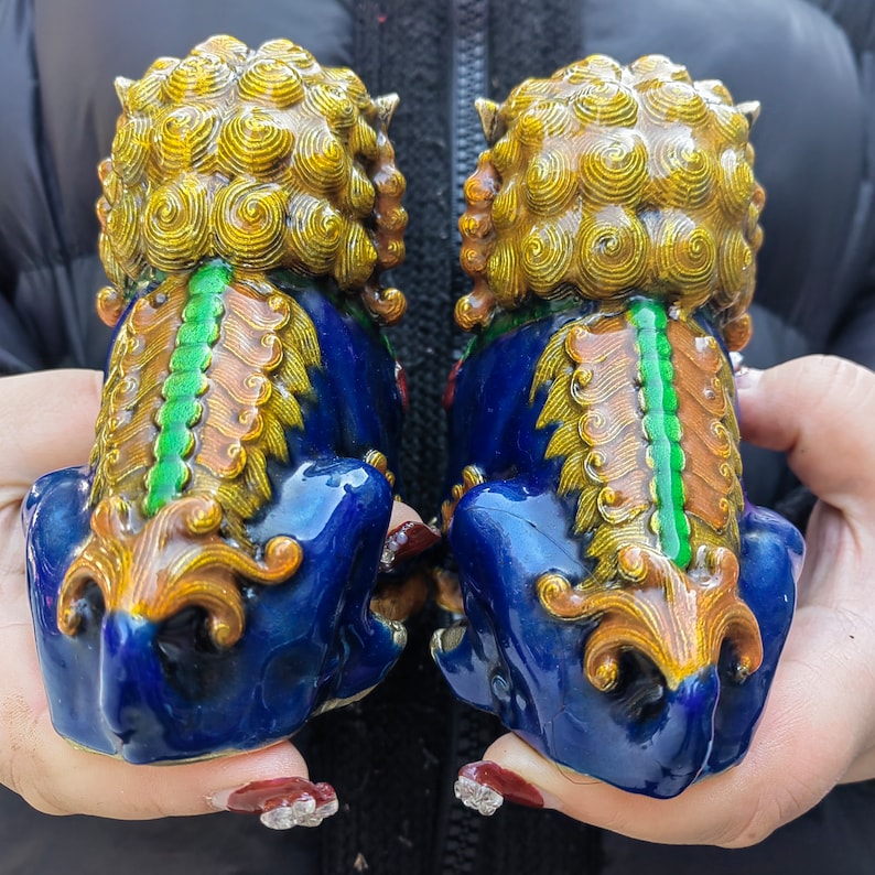 Pair Vintage Style Copper Fu Foo Lion Statue Pair Signed,old Antiques ...