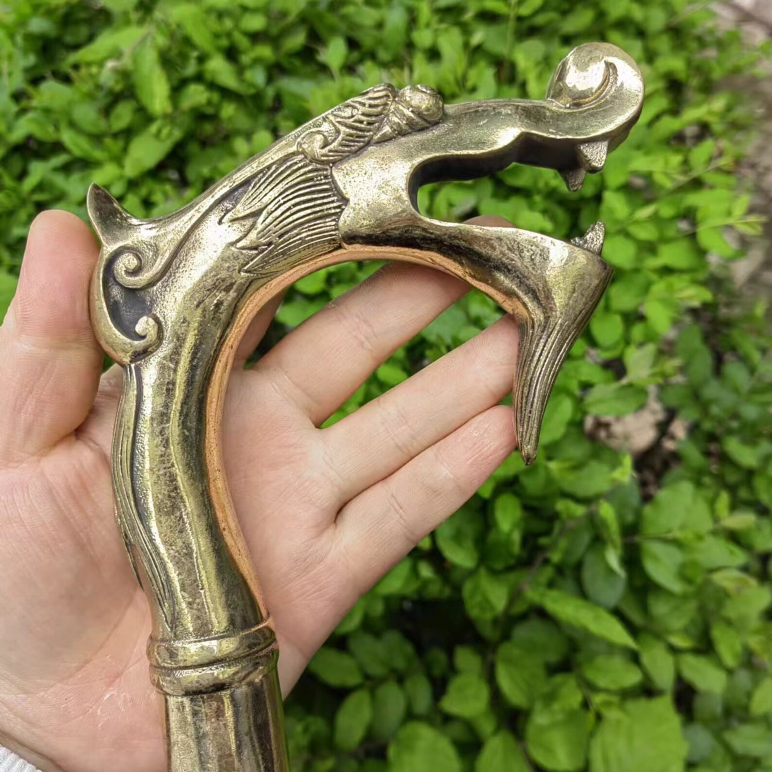 Solid Copper Dragon Head Cane Ornament Antique Brass Face Handle Fine ...