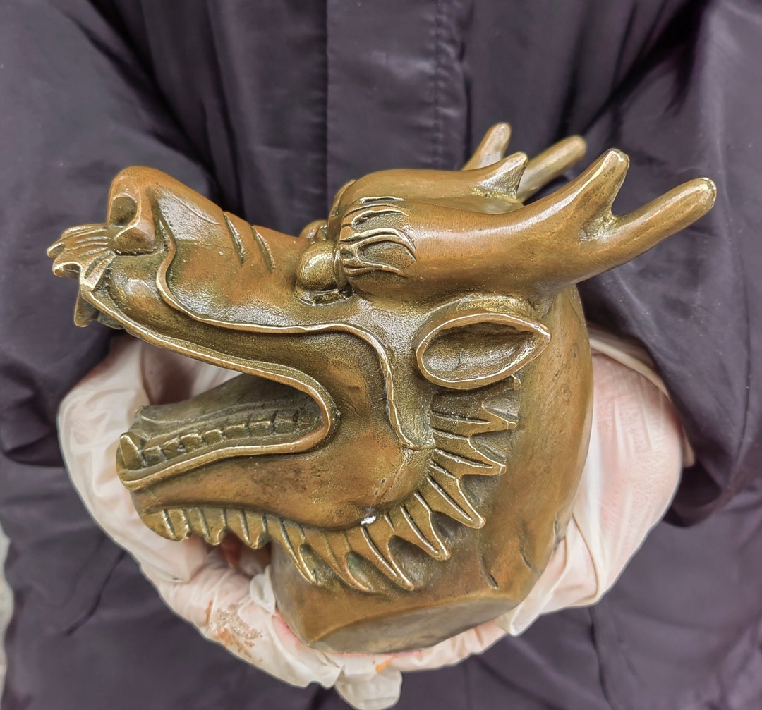 Vintage Style 12 Zodiac Copper Dragon Head Statue Old Chinese Bronze ...