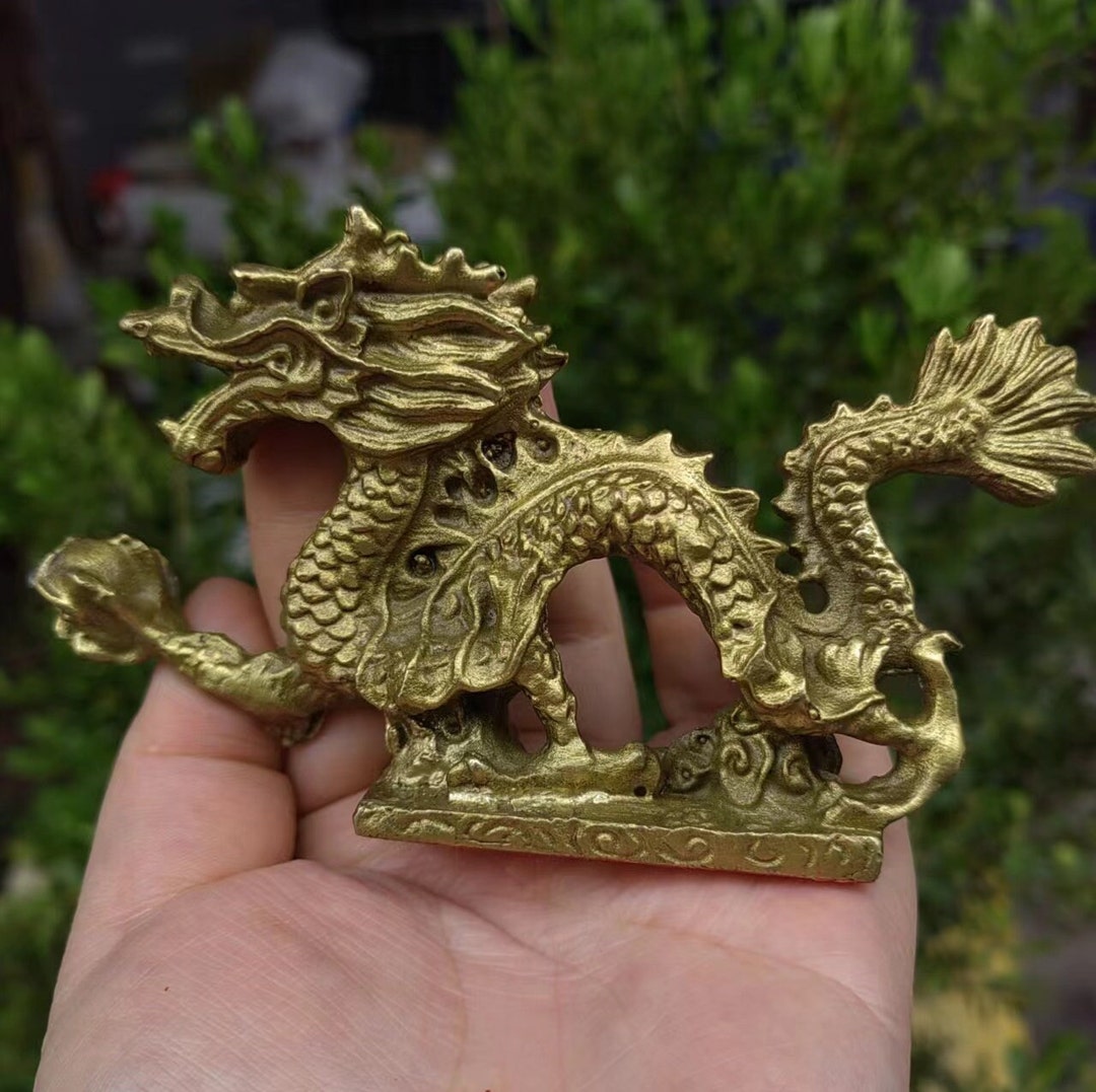 Vintage Style Copper Dragon Statue Old Bronze Zodiac Standing Dragon ...