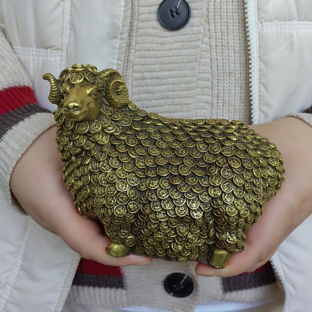 Exquisite Brass Sheep Statue Handcrafted With Realistic Wool Perfect ...