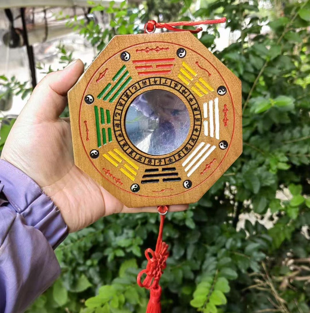 Feng Shui Peach Wood Bagua Mirror Family Absorb Blessings Protection ...