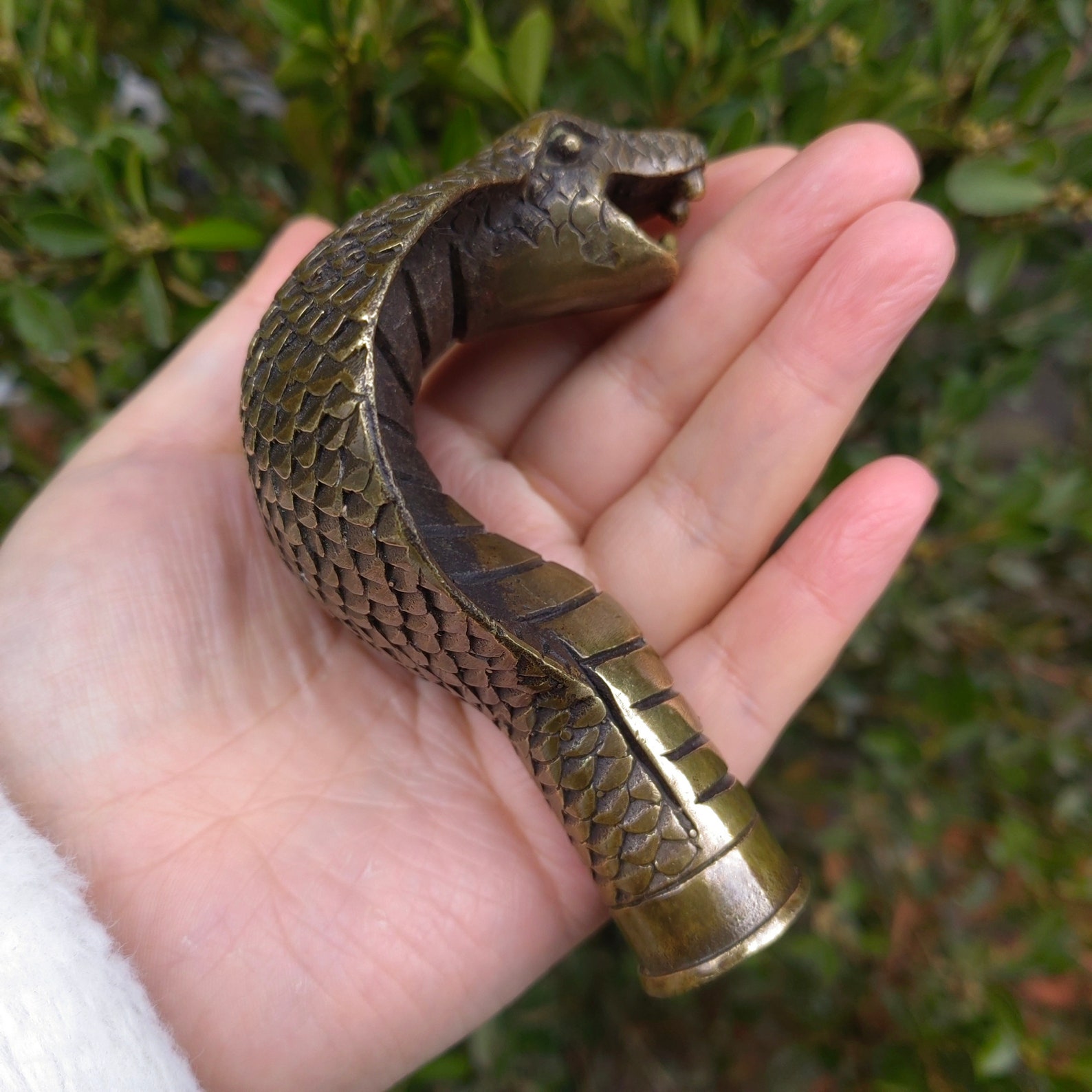 Solid Copper Snake Cane Ornament Antique Brass Face Handle Fine Vintage ...