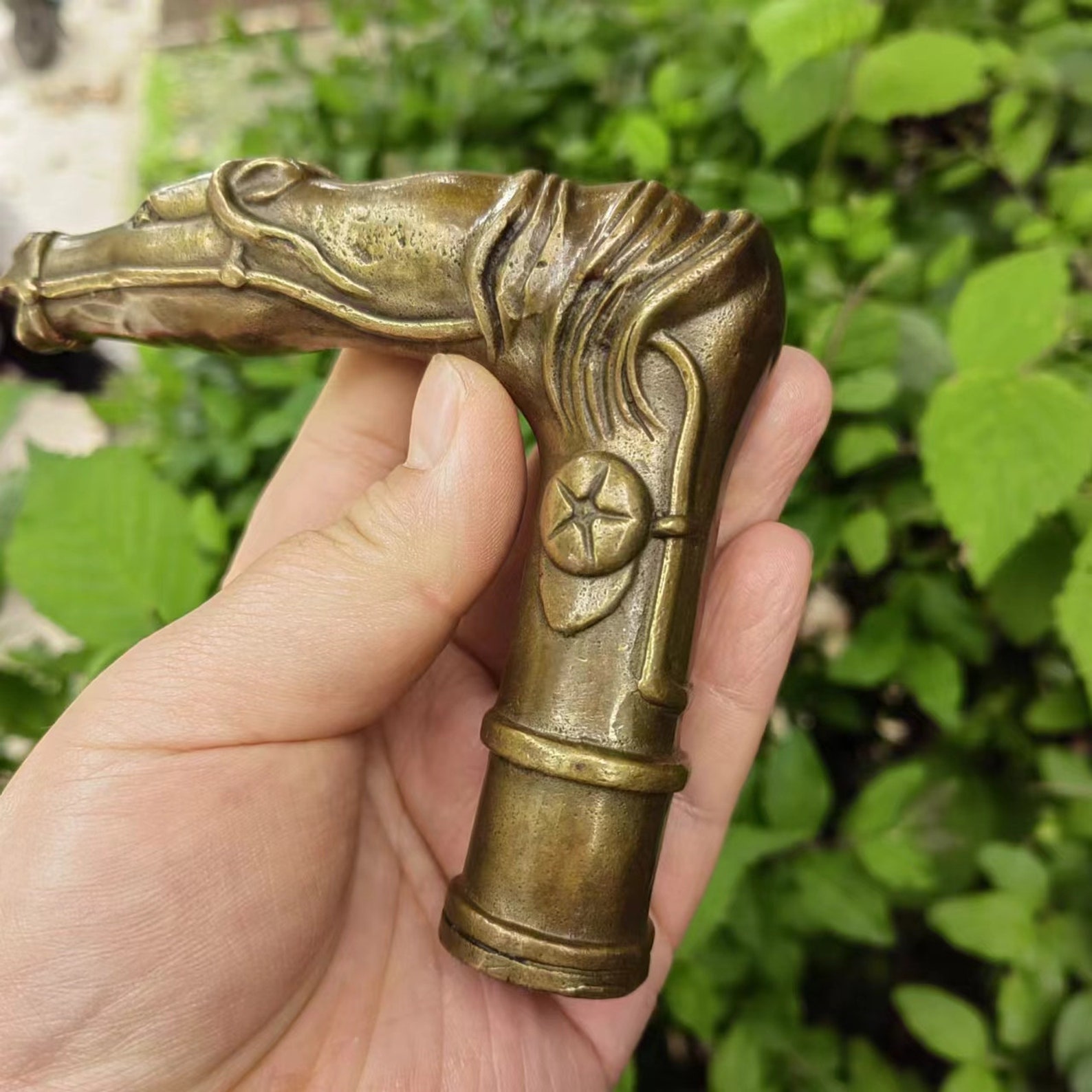 Solid Copper Horse Head Cane Ornament Antique Brass Face Handle,vintage ...