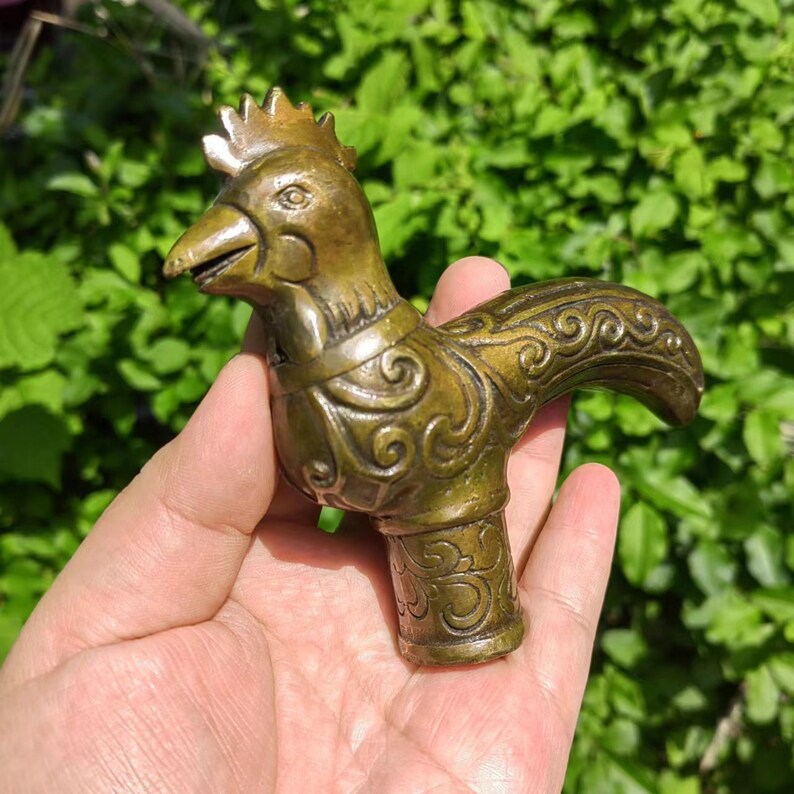 Solid Copper Rooster Head Cane Ornament Fence Tip Animal Chicken Handle ...