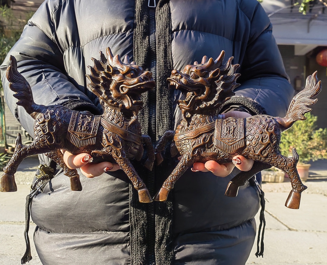 Pair Wealth QILIN Statue Feng Shui Decor Kirin Pi Xiu,copper Kylin ...