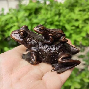 Copper Frog Statue Fengshui Decor, Brass Fengshui Mother and Child Toad ...