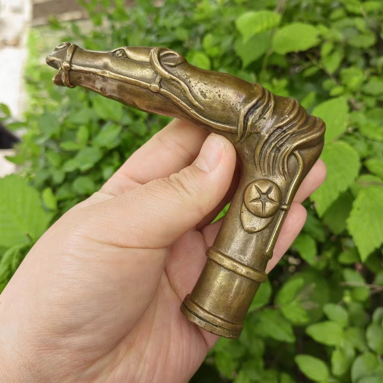 Solid Copper Horse Head Cane Ornament Antique Brass Face Handle,vintage ...