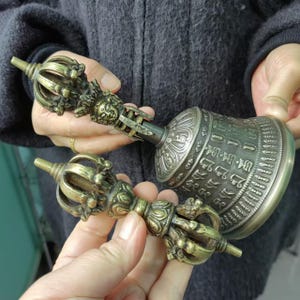 Set of 2, Tibet Copper Ring Bell and Vajra Pestle Phurpa, Taoist ...