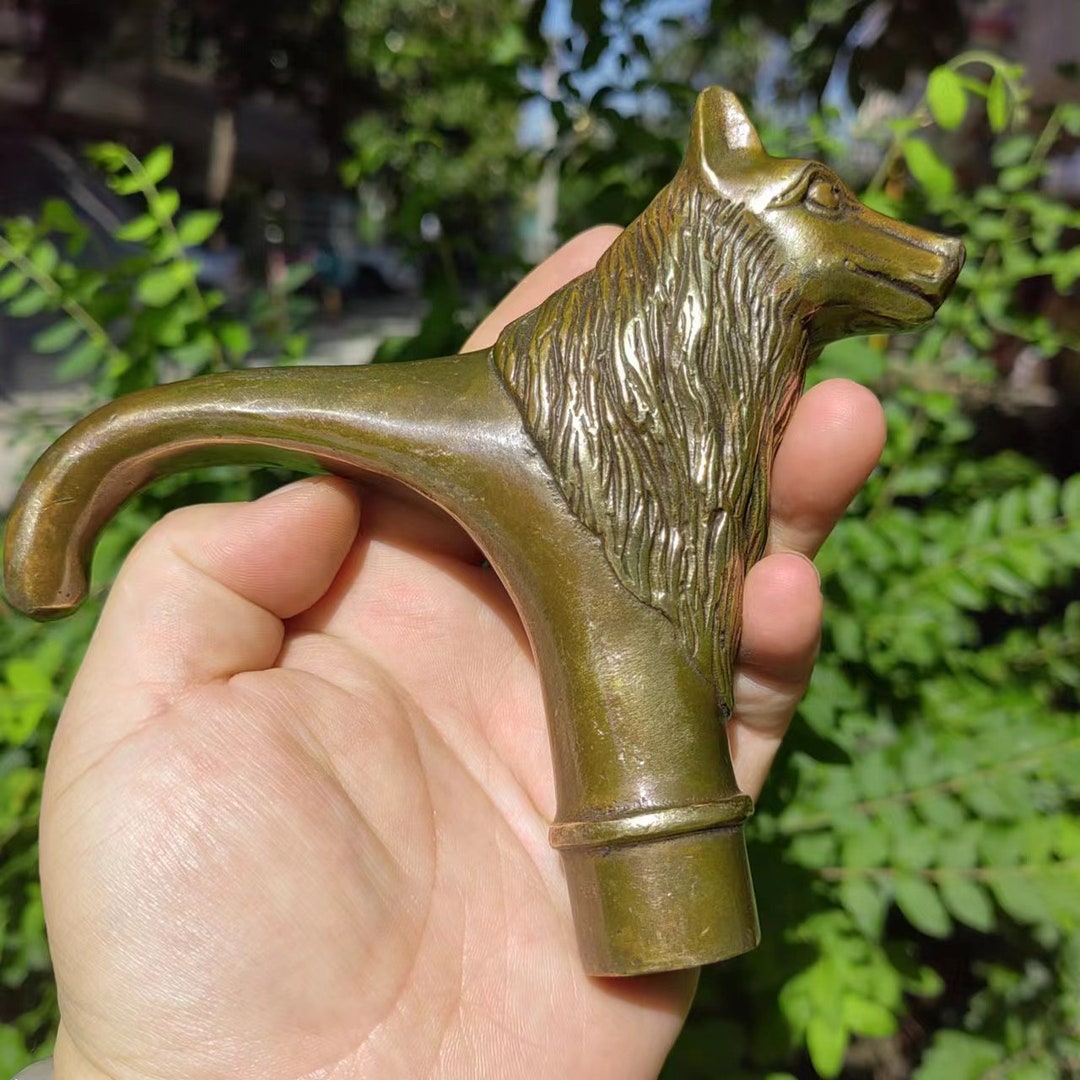 New Year 2025 Copper Wolf Head Cane Ornament Antique Brass Face Handle ...