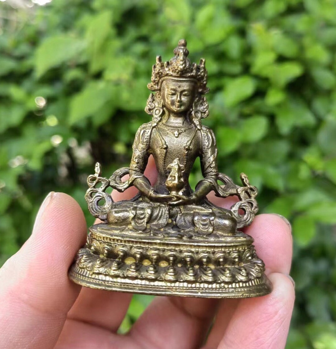 Antique Brass Buddha Statue, Tibetan Buddhism Decor (6x5cm) - Etsy