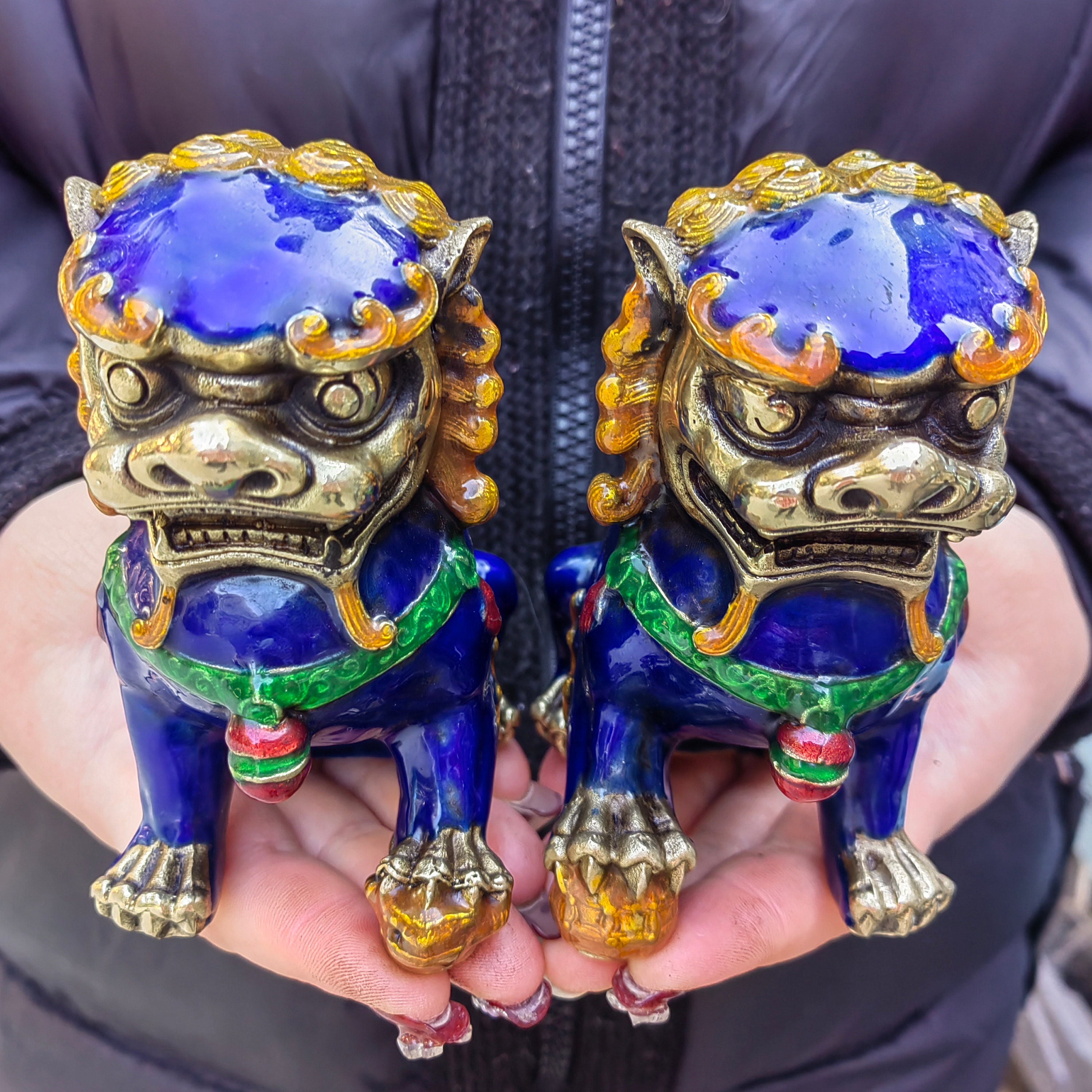 Pair Vintage Style Copper Fu Foo Lion Statue Pair Signed,old Antiques ...