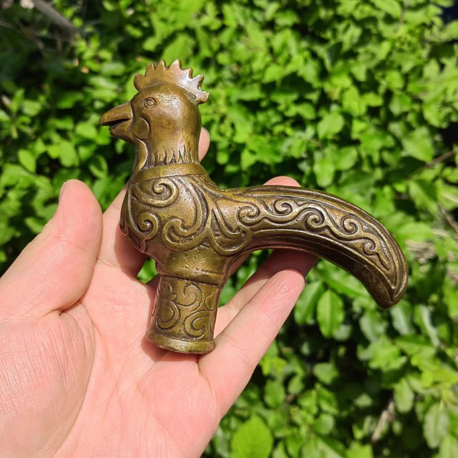 Solid Copper Rooster Head Cane Ornament Fence Tip Animal Chicken Handle ...