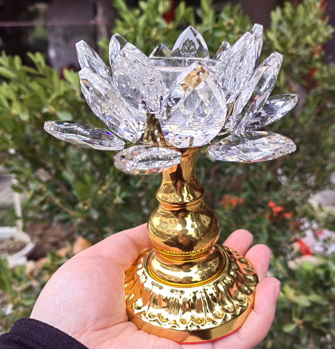 Buddha Yoga Crystal Candle Holder Lotus Meditation Relaxing Decor ...
