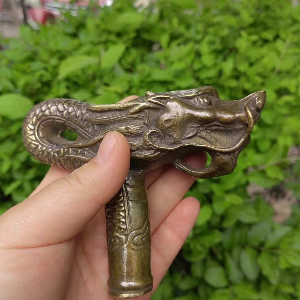 Solid Copper Dragon Head Cane Ornament Antique Brass Face Handle Fine ...