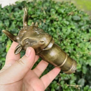 Solid Copper Ox Head Cane Ornament Antique Brass Face Handle,vintage ...