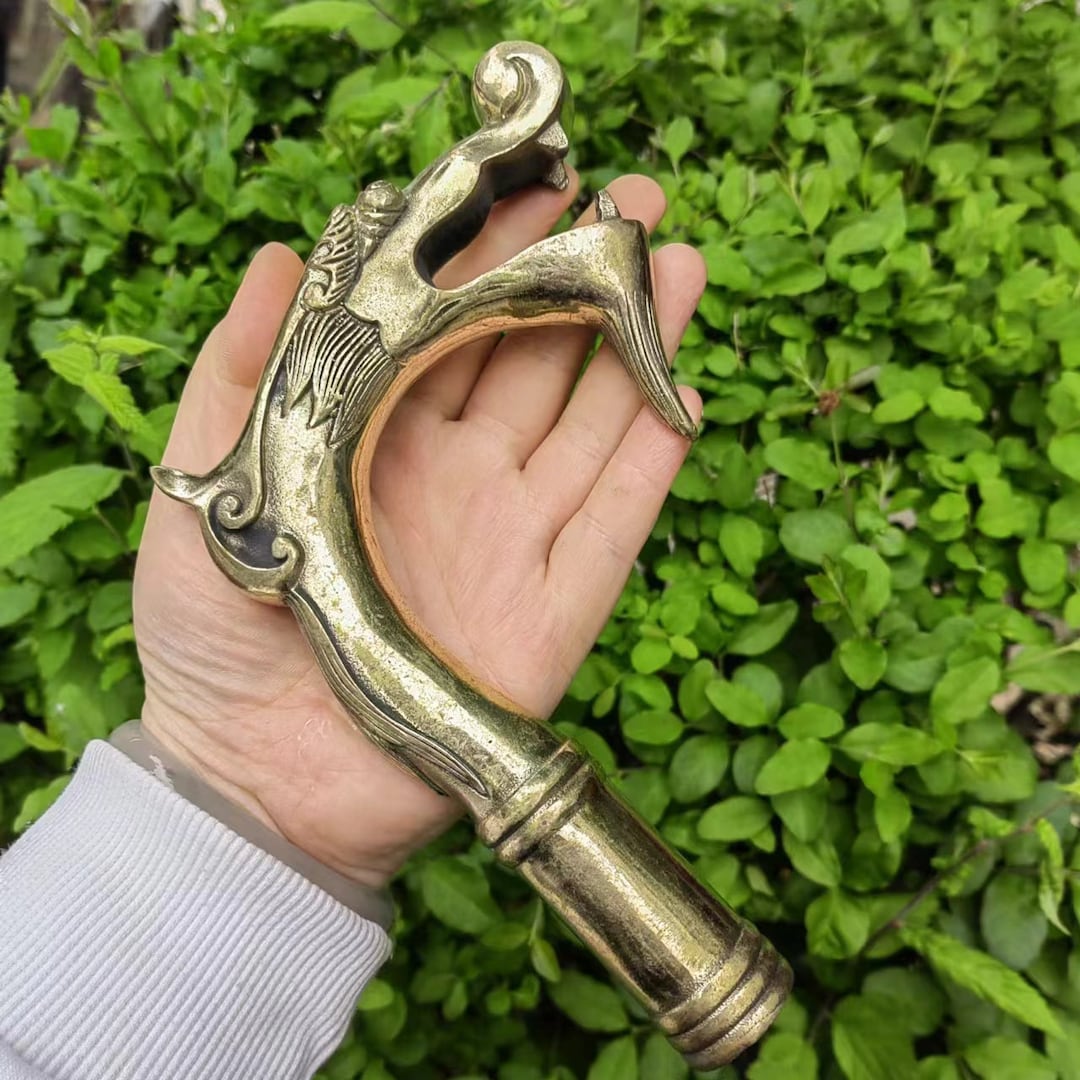 Solid Copper Dragon Head Cane Ornament Antique Brass Face Handle Fine ...
