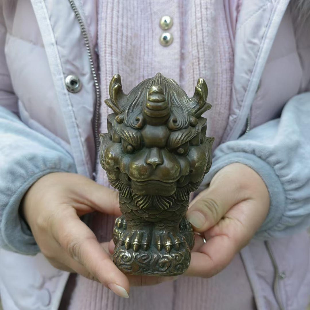 Copper Pixiu Statue, Feng Shui Decor, Kylin Temple Guardian - Etsy