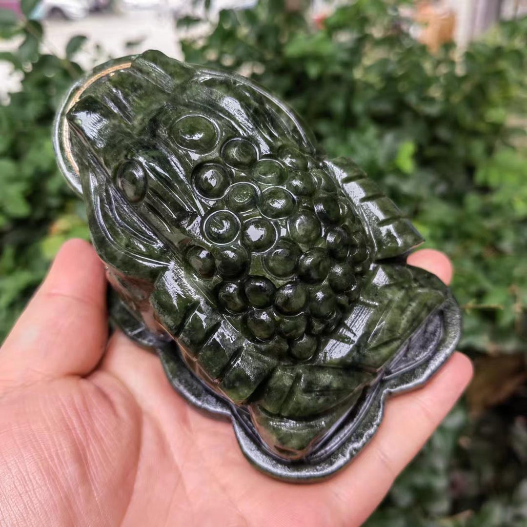 1 Pic Natural Genuine Green Jade Money Frog, Feng Shui Fortune Coin ...