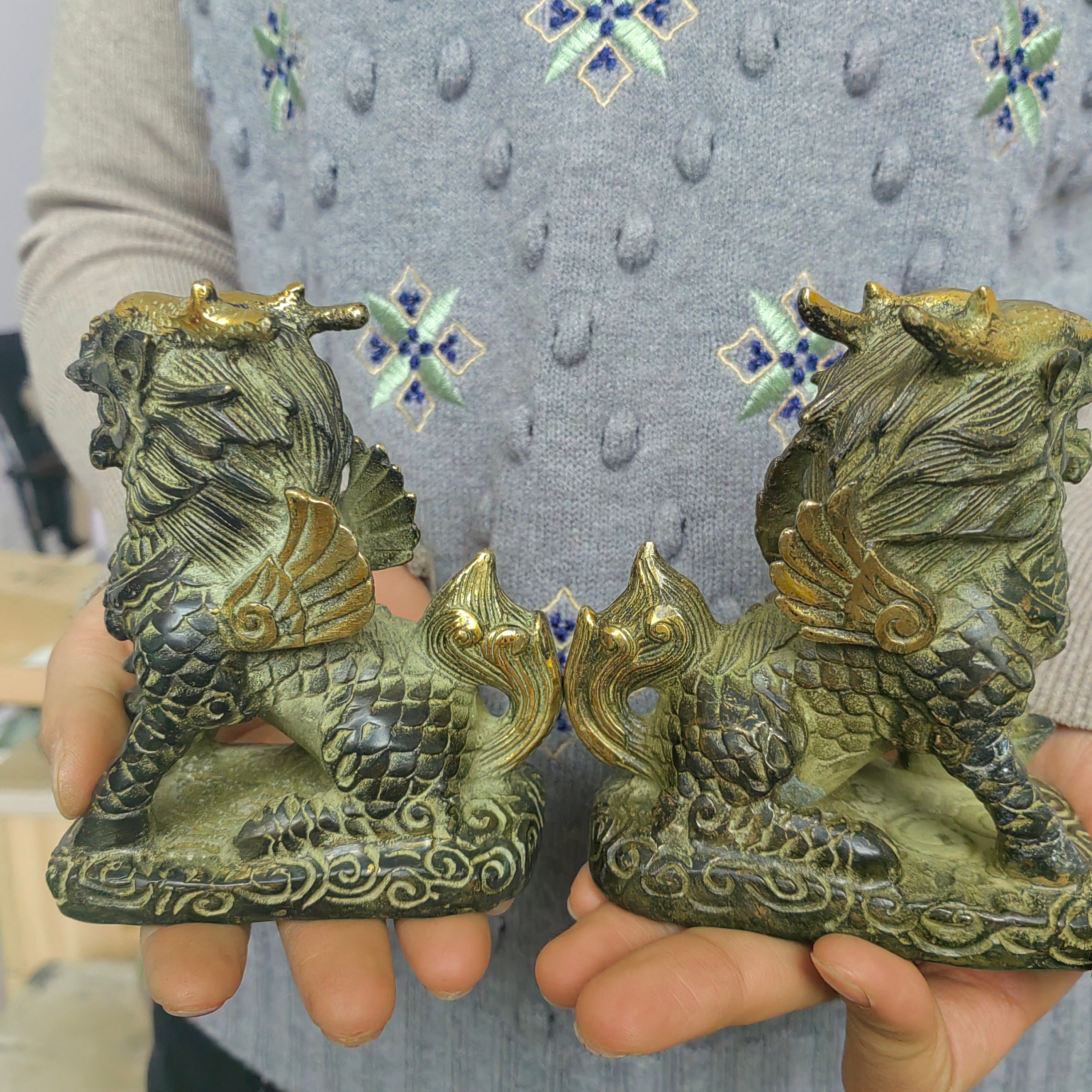 Pair Wealth Pixiu Statue Feng Shui Decor Kirin Pi Xiu,copper Kylin ...