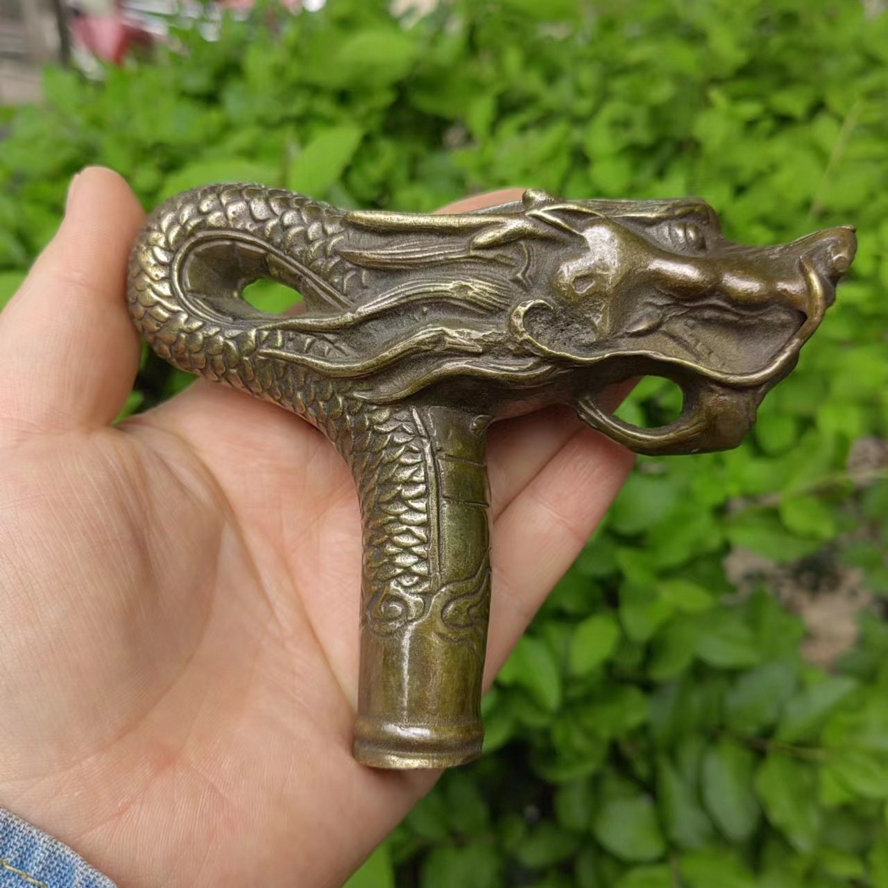 Solid Copper Dragon Head Cane Ornament Antique Brass Face Handle Fine ...