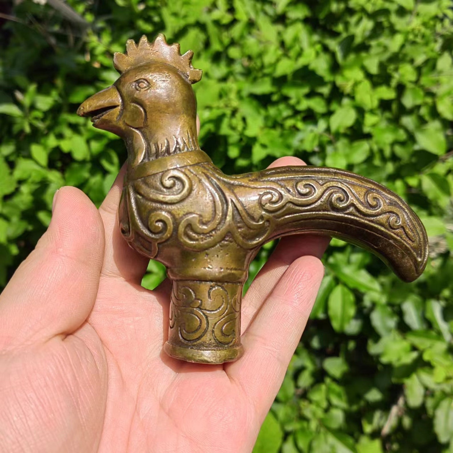 Solid Copper Rooster Head Cane Ornament Fence Tip Animal Chicken Handle ...