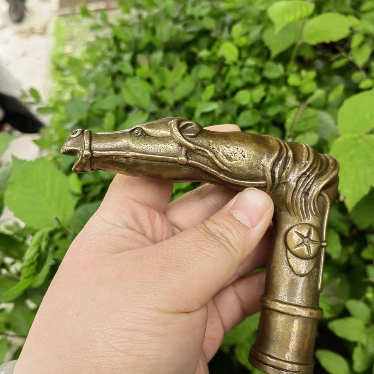 Solid Copper Horse Head Cane Ornament Antique Brass Face Handle,vintage ...