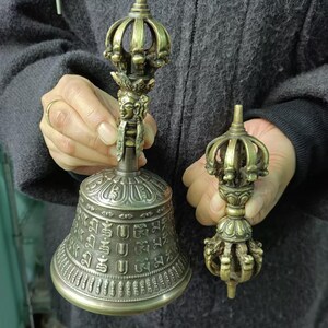 Set of 2, Tibet Copper Ring Bell and Vajra Pestle Phurpa, Taoist ...