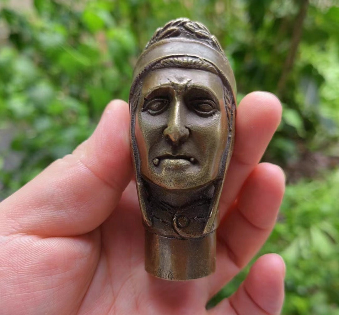 Solid Copper Buddha Head Cane Ornament Antique Brass Face Handle ...