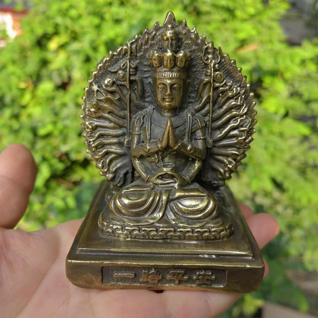 Unique Buddhist Antique Brass Dharma Thousand-hand Guanyin, Peace Zen ...