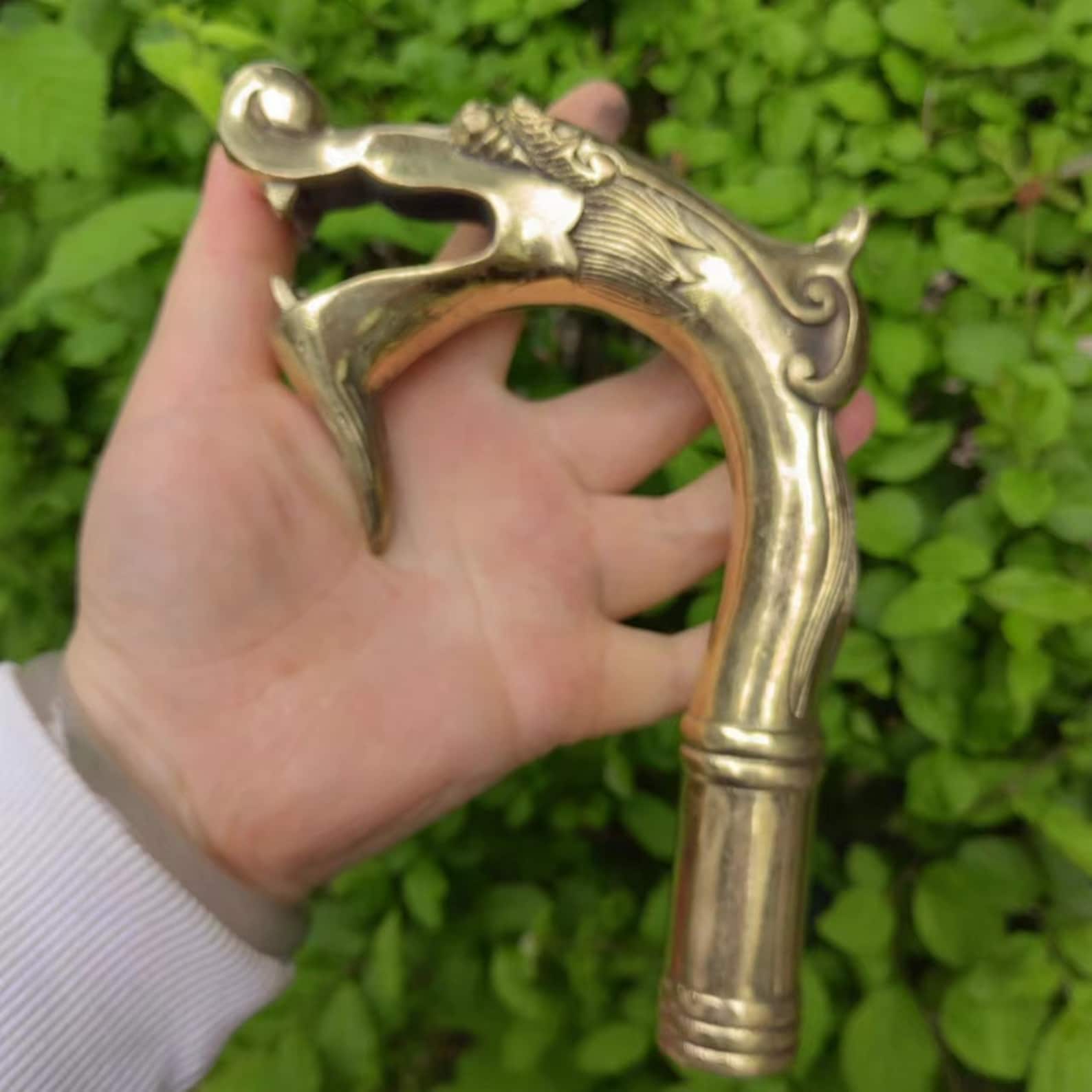 Solid Copper Dragon Head Cane Ornament Antique Brass Face Handle Fine ...