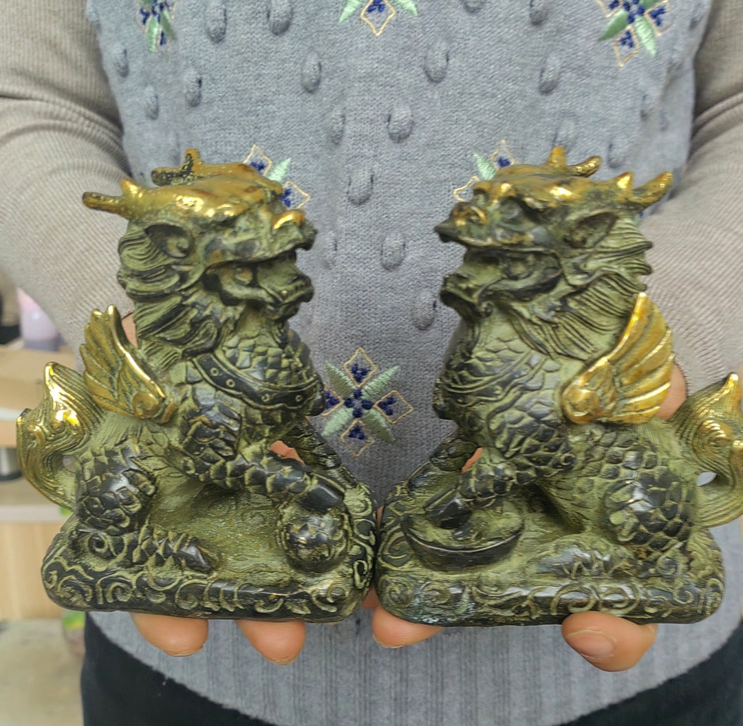 Pair Wealth Pixiu Statue Feng Shui Decor Kirin Pi Xiu,copper Kylin ...
