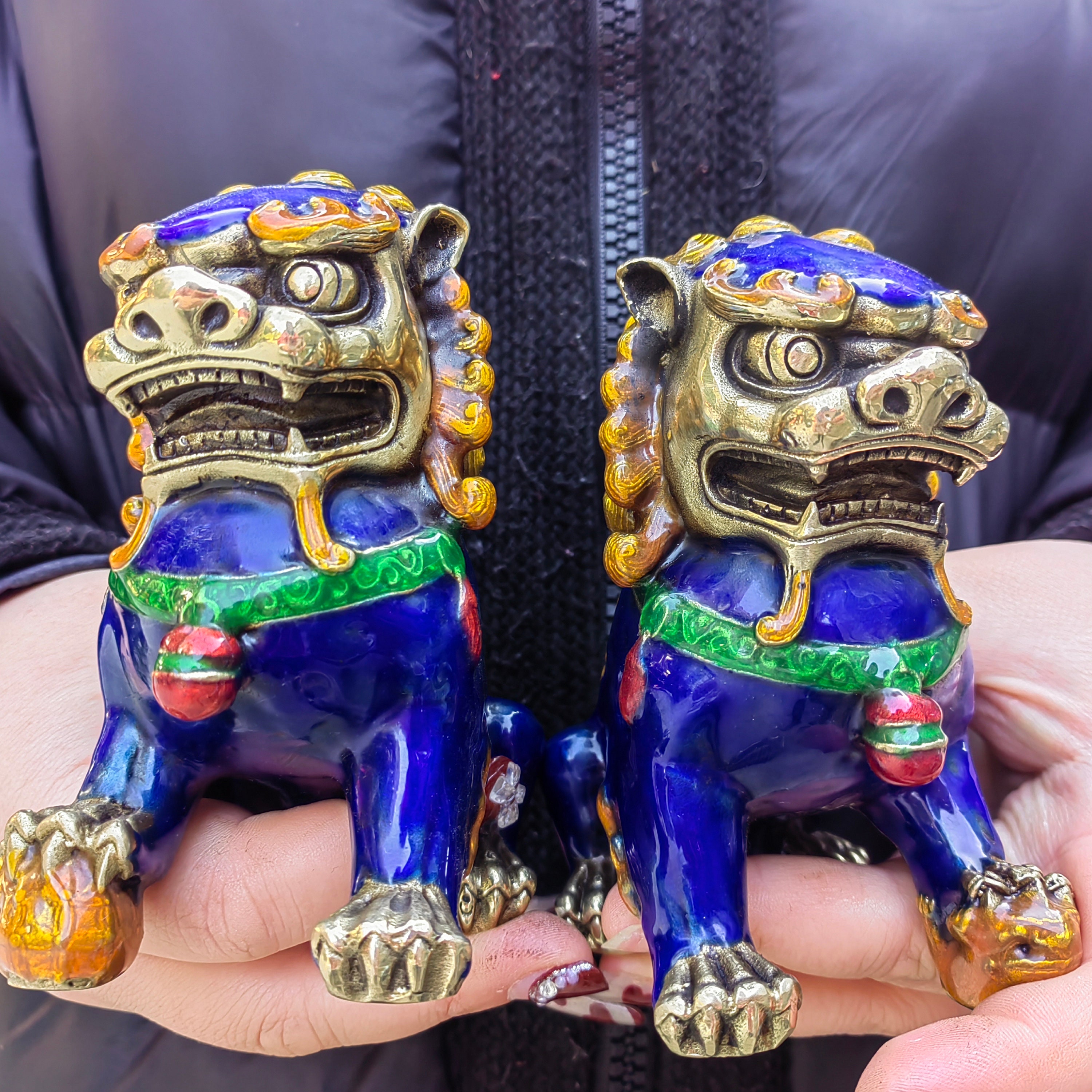 Pair Vintage Style Copper Fu Foo Lion Statue Pair Signed,old Antiques ...