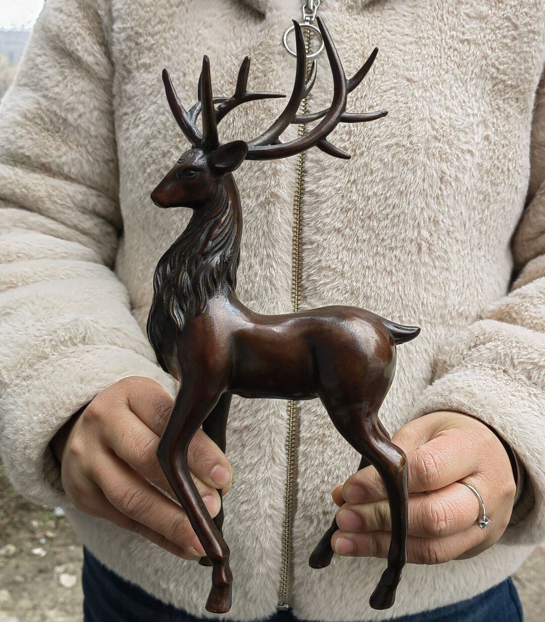 Peaceful Red Copper Deer Sculpture Model Figure Figurine Statue Decor Copper Decorative Lucky ...